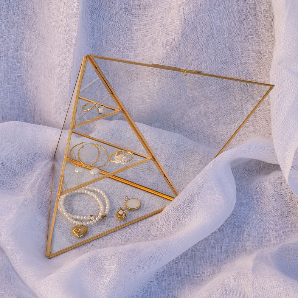 Brass and glass pyramid display case | Palas Jewellery